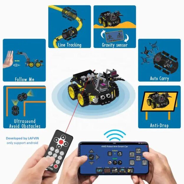 LAFVIN Mechanical 4WD Robot Arm Smart Car Kit – Aaenics LAFVIN Mechanical 4WD Robot Arm Smart Car Kit – Aaenics